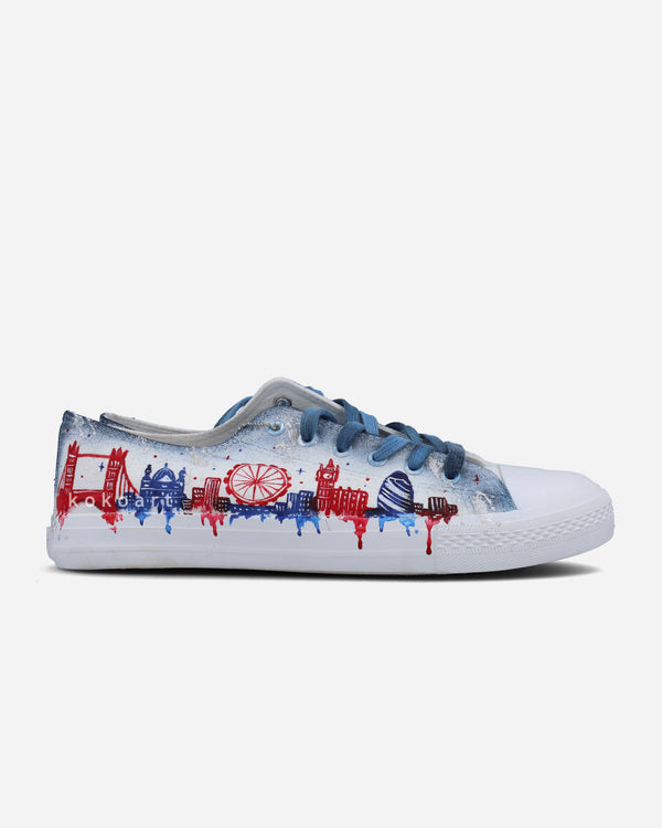 London Blue and Red Dripping Skyline Hand Painted Shoes - KOKO ART