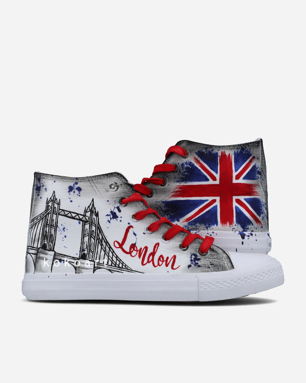 London Red and Blue Tower Bridge Hand Painted Shoes - KOKO ART