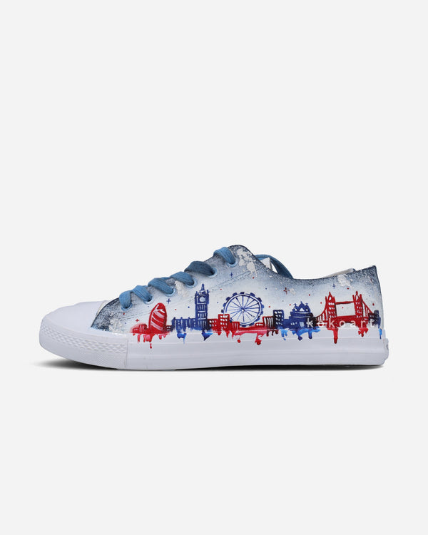 London Blue and Red Dripping Skyline Hand Painted Shoes - KOKO ART
