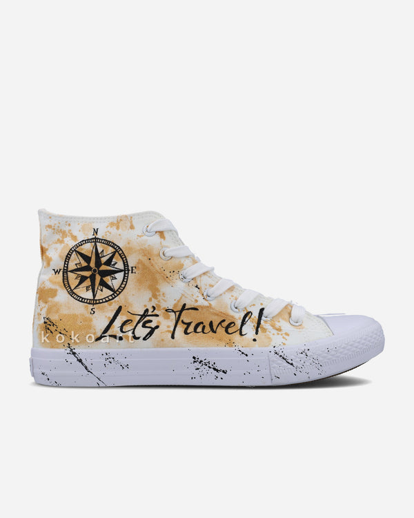 Gold Watercolour World Map & Compass Hand Painted Shoes - KOKO ART