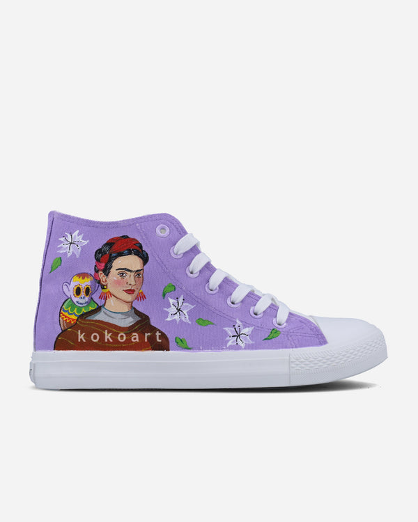 Frida Kahlo Lilac Te Amo Mexico Hand Painted Shoes - KOKO ART